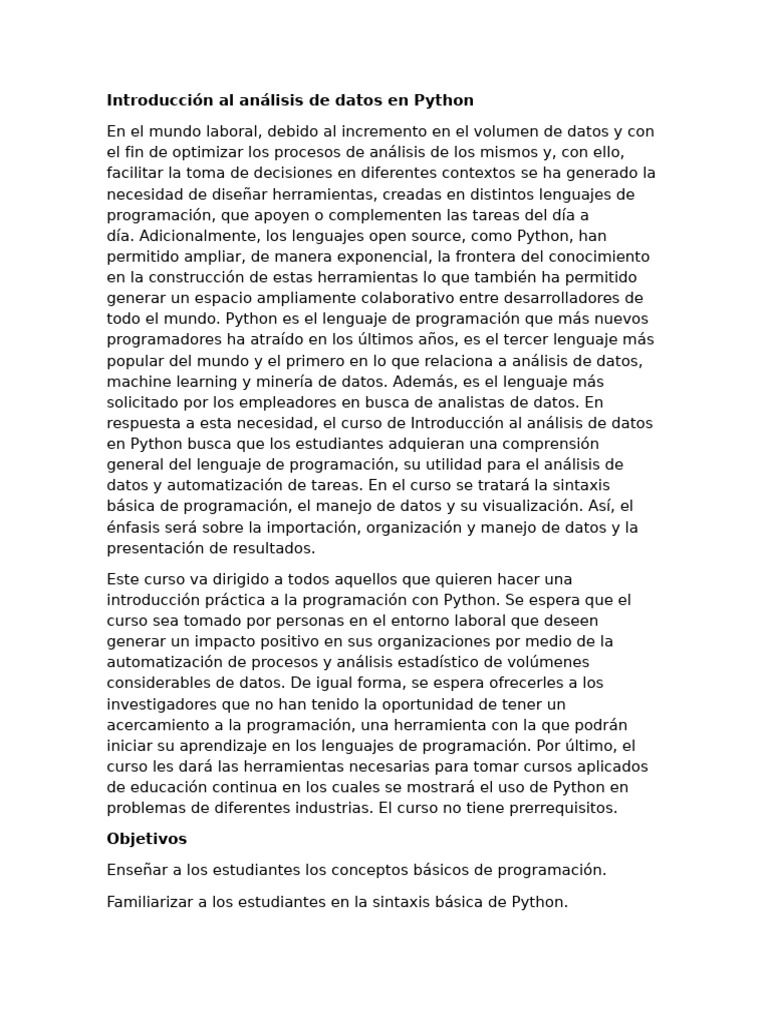 Curso de Python para Análisis de Datos | PDF | Lenguaje de programación | Python (lenguaje de ...