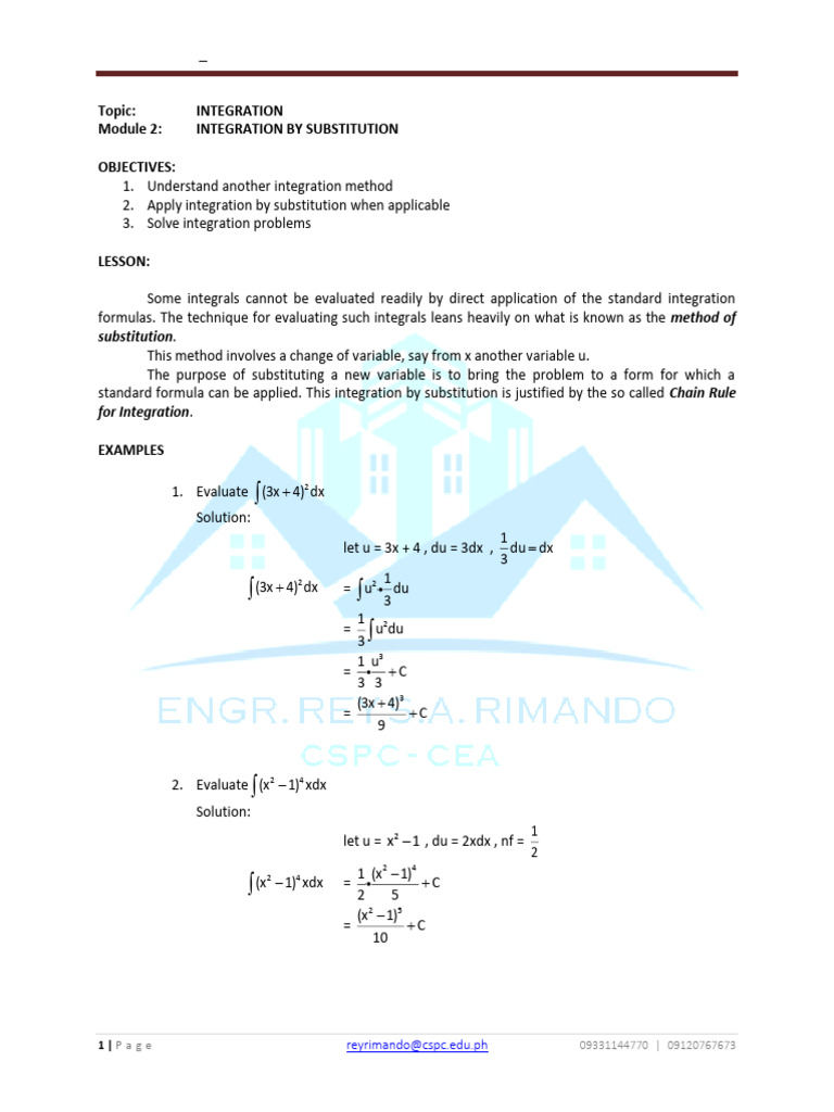 Module-2-Integration-by-Substitution | PDF | Integral | Mathematics