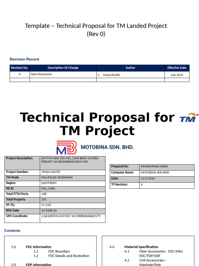 Technical Proposal For TM Project Template v0 - FSN C040 | PDF
