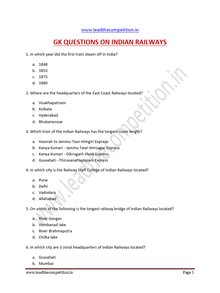 Questions On Railways | PDF | Transport | Rail Transport