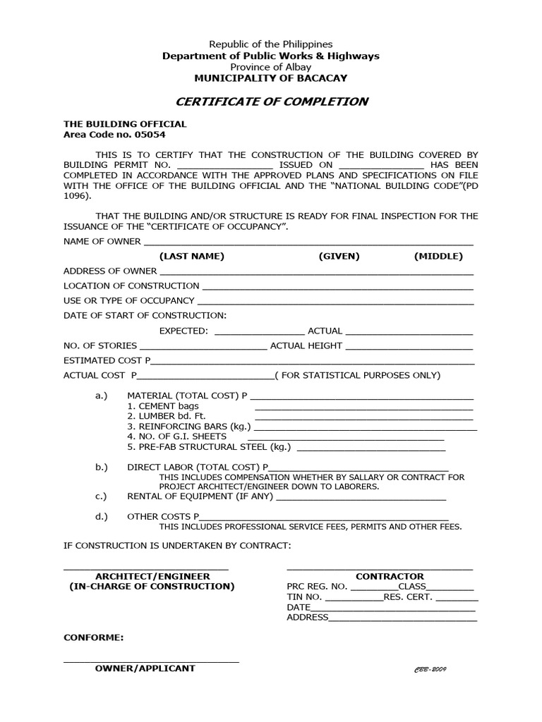 Certificate of Completion - Building | PDF | Real Estate
