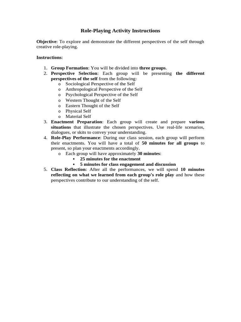 Role-Playing Perspectives of Self | PDF | Social Psychology | Rubric ...