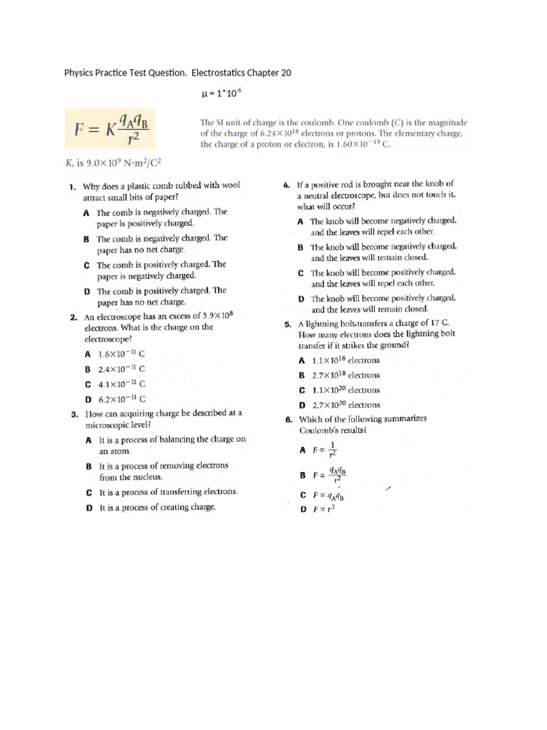 Physics Practice Test Question | PDF