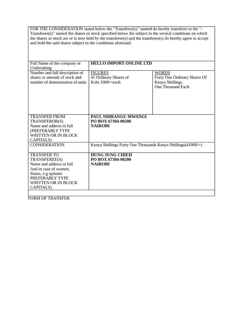 Share Transfer Deed | PDF