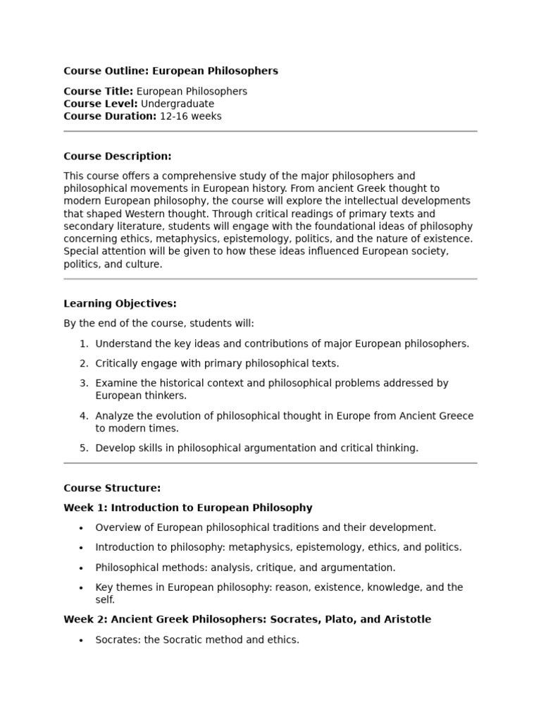 Course Outline European Philosophers | PDF | Western Philosophy ...