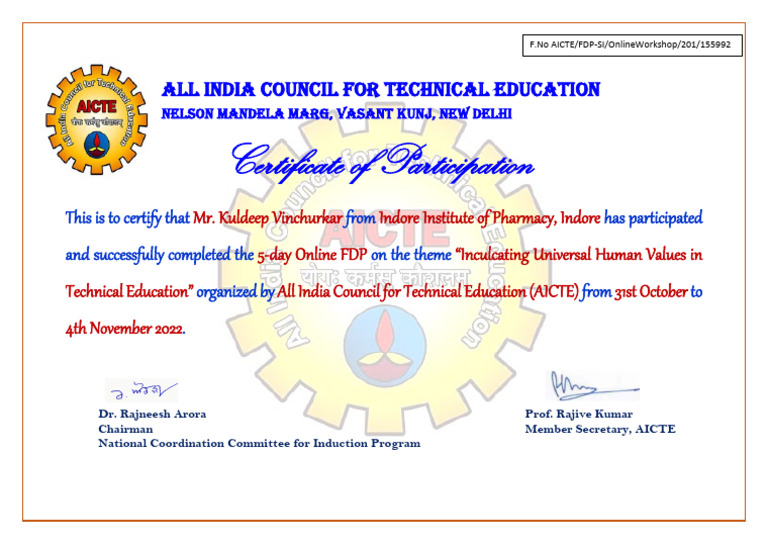 Certificate of Participation in FDP 2022 | PDF