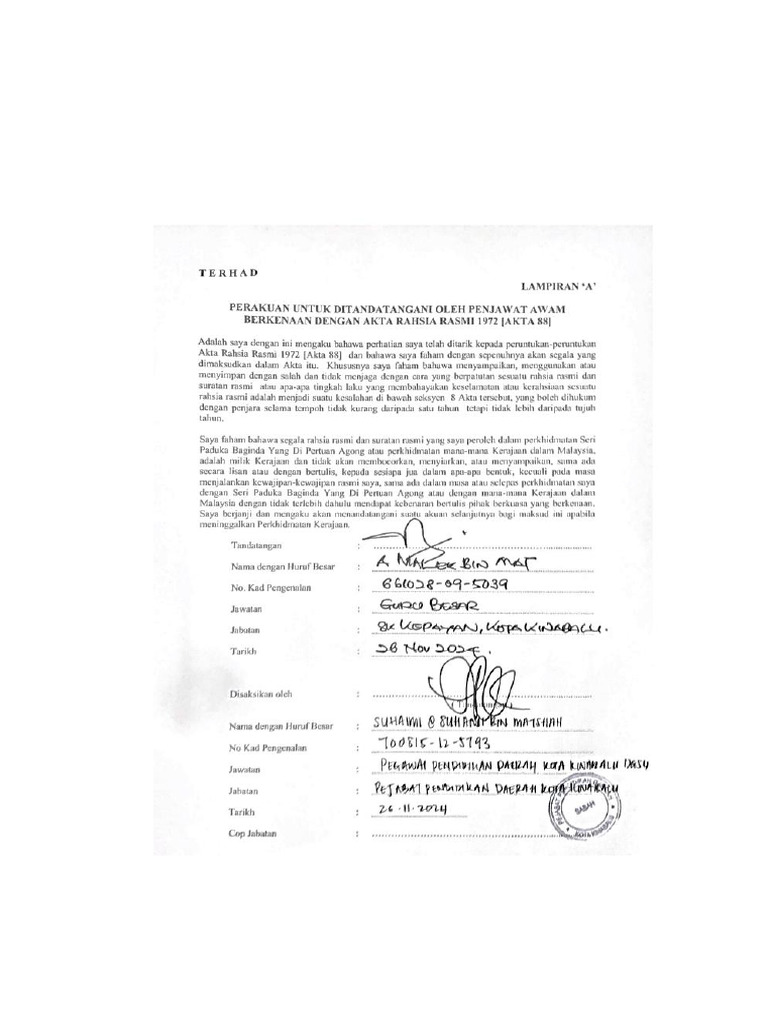 Borang Akta Rahsia Rasmi 1972 | PDF