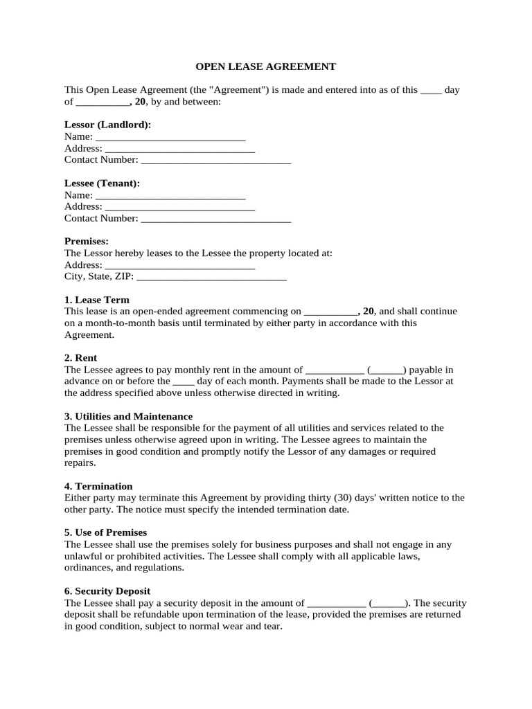 Open Lease Agreement | PDF | Lease | Property