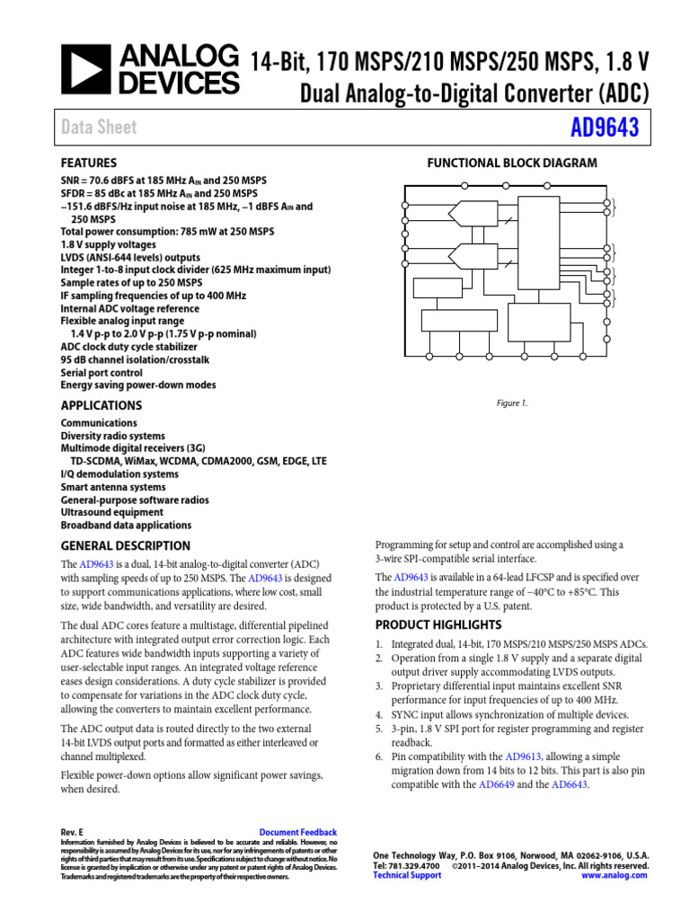 Adi Ad9643 250 | PDF | Analog To Digital Converter | Electricity