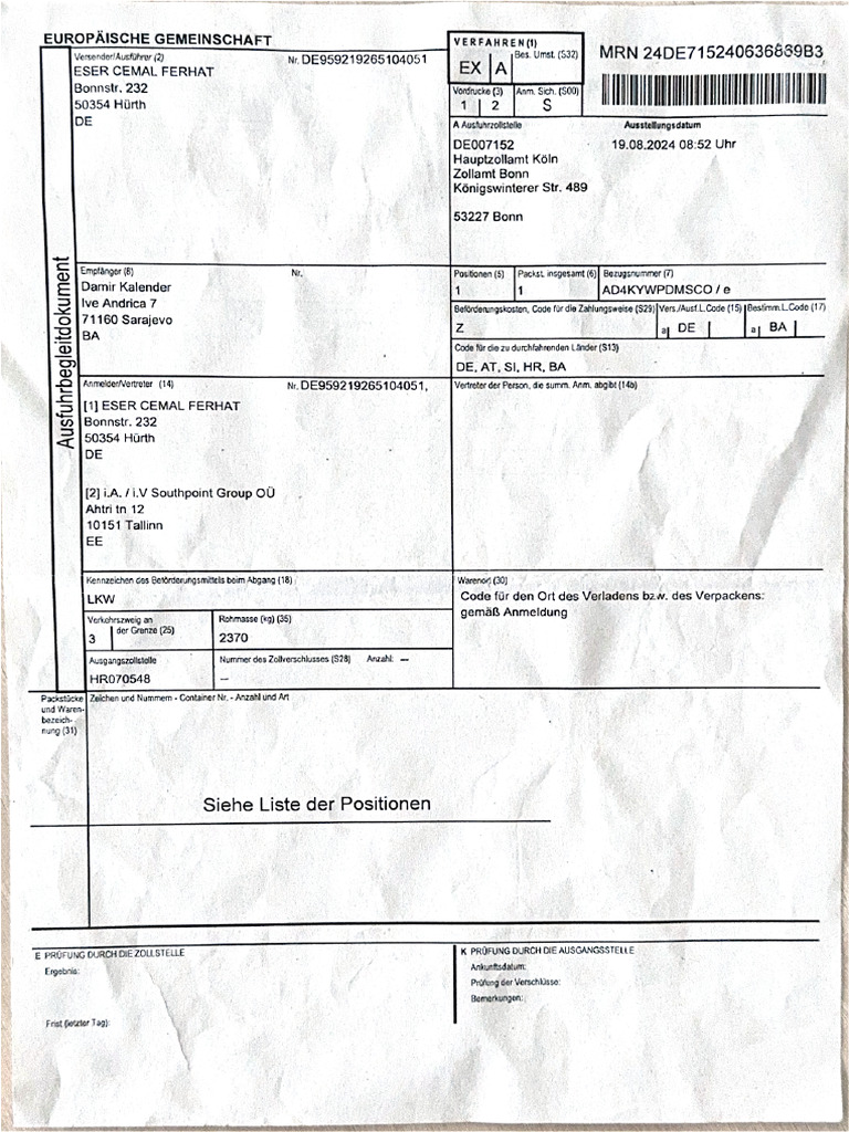 ATT 1726665540410 Ausfuhrbegleitdokument | PDF