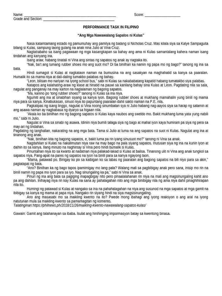 2nd Performance Task in Filipino 5 045005 | PDF