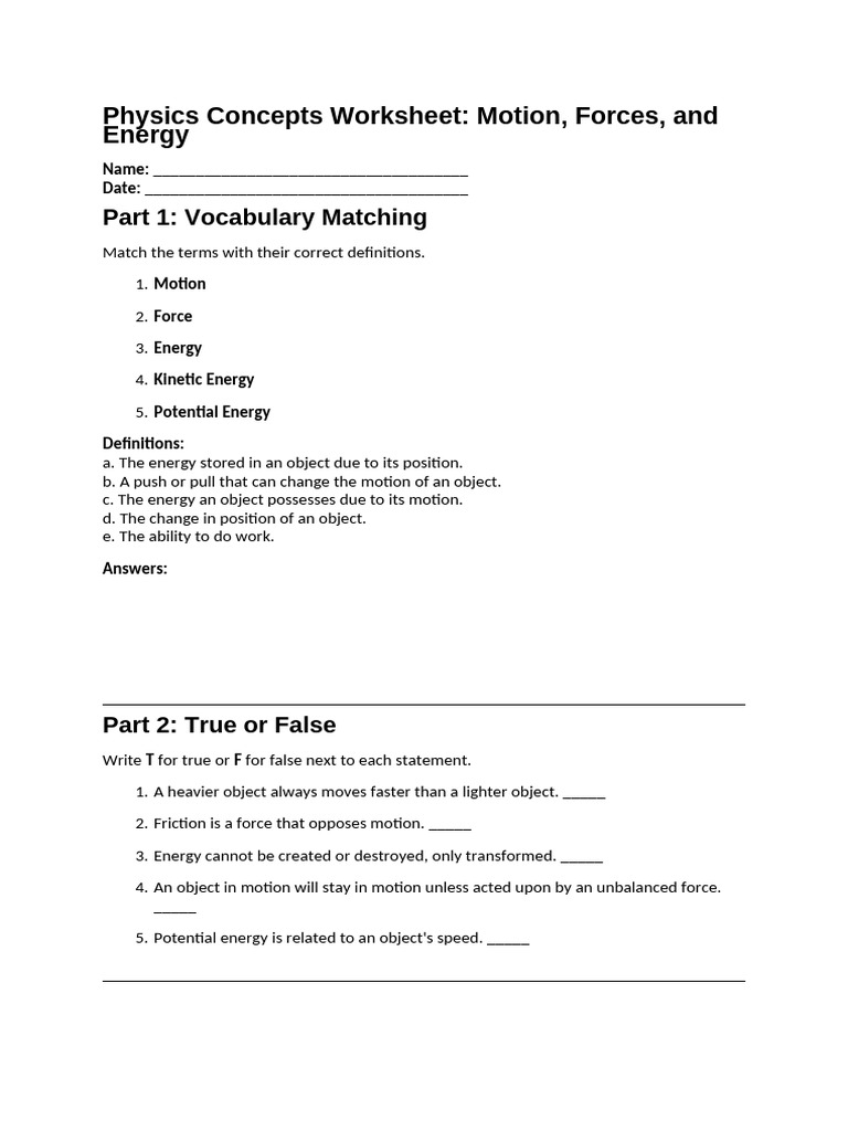 Worksheets- Physics 1 | PDF