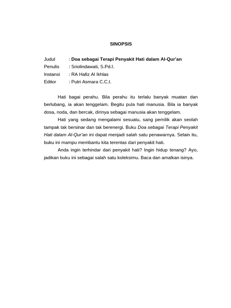 Sinopsis - Doa SBG Terapi Penyakit Hati | PDF
