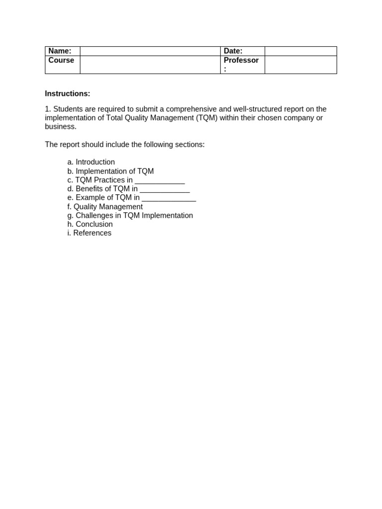 TQM Implementation Report Guide | PDF