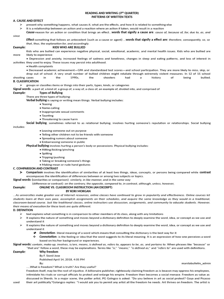 Patterns of Written Texts-Handout | PDF | Bullying | Persuasion