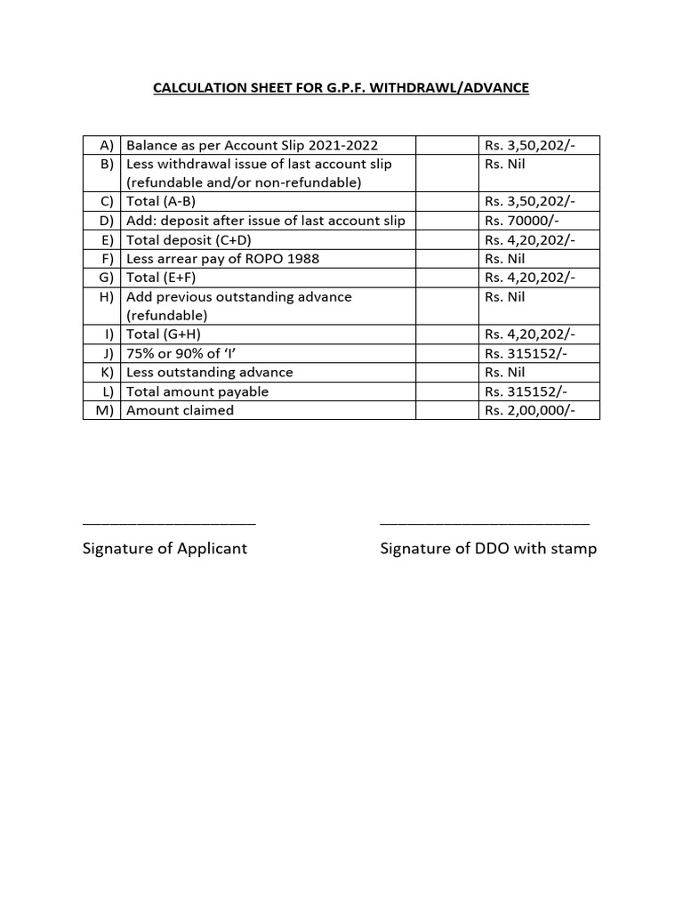 CALCULATION SHEET FOR Gpf | PDF