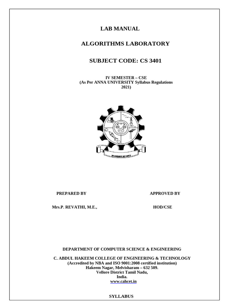 Cahcet Updated Algorithm Lab Manual | PDF | Algorithms | Mathematical Relations