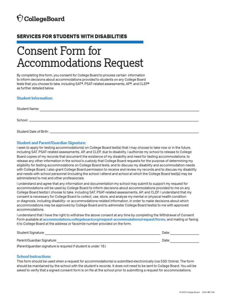 CollegeBoard (AP) Consent Form To Apply For Accommodations | PDF