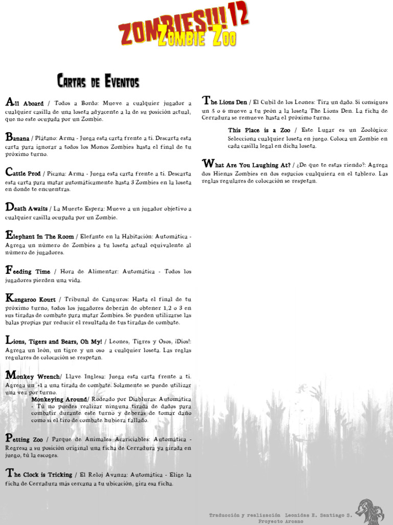 Zombies 12 Cartas Esp | PDF