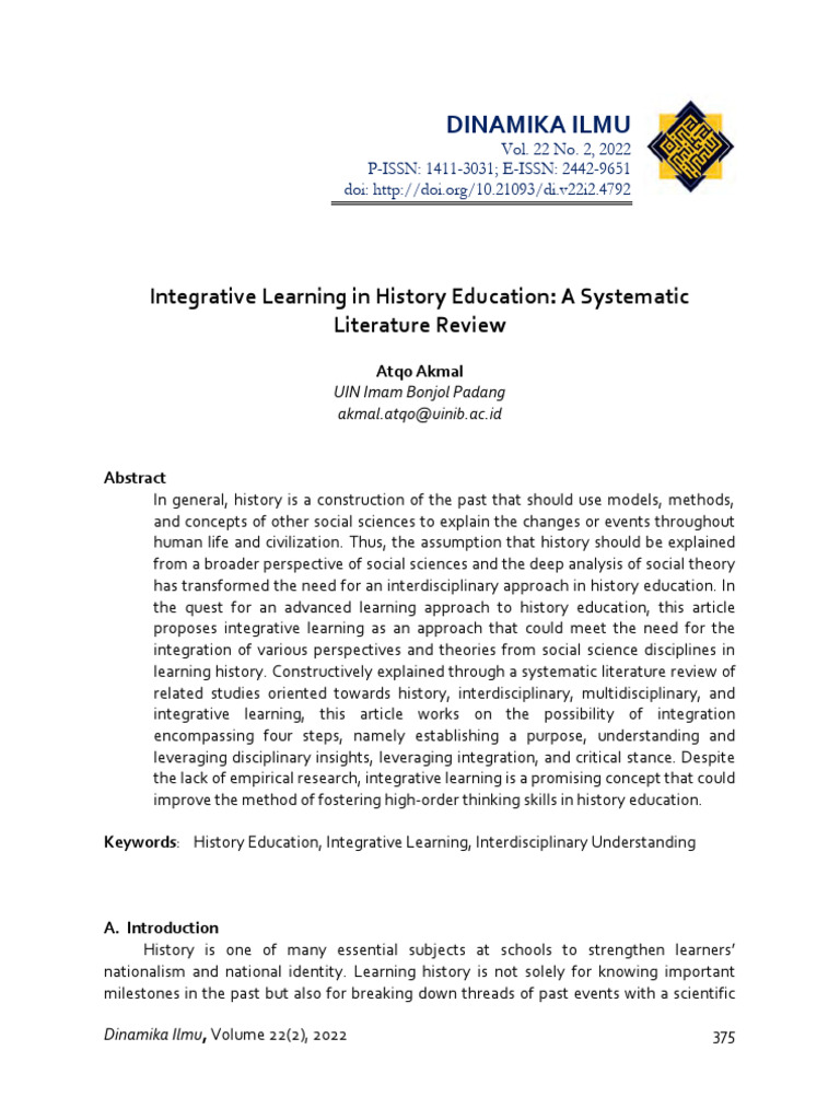 Integrative Learning in History Education A Systematic | PDF | Interdisciplinarity | Learning