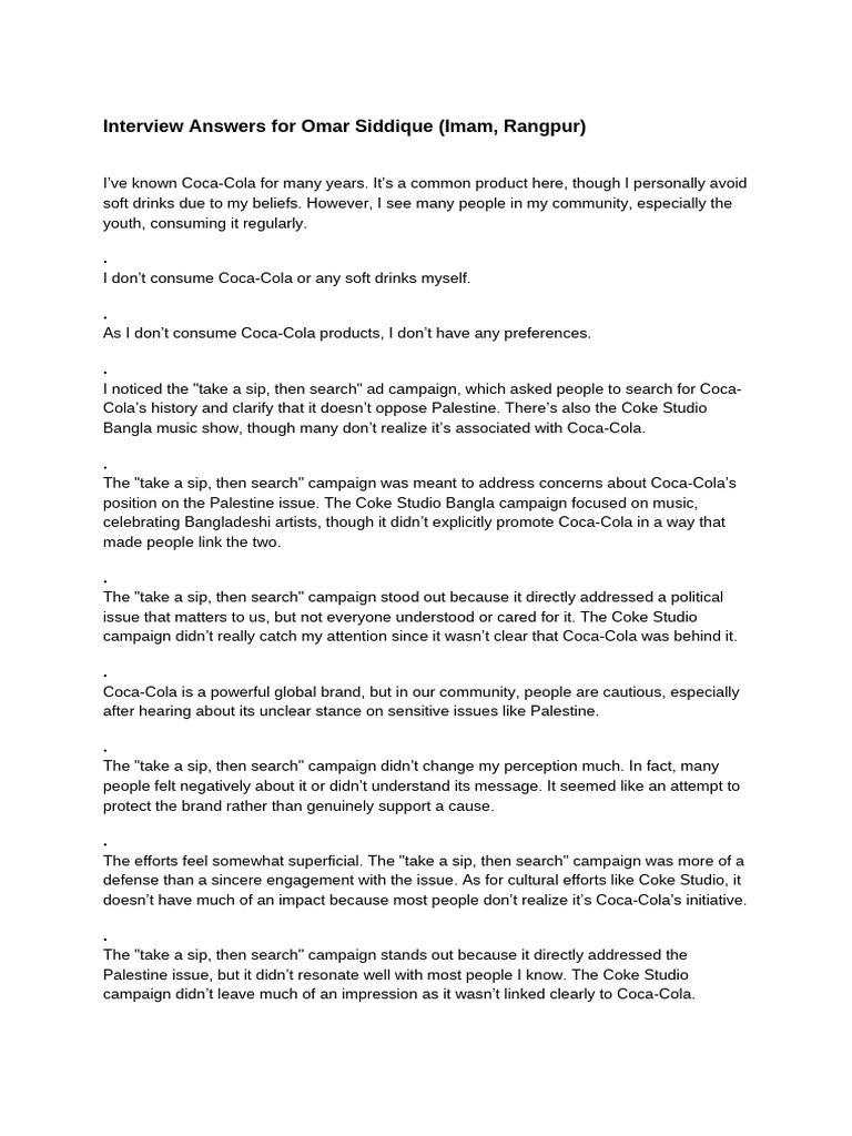 Thematic analysis Interview Transcripts | PDF | Coca Cola | Brand