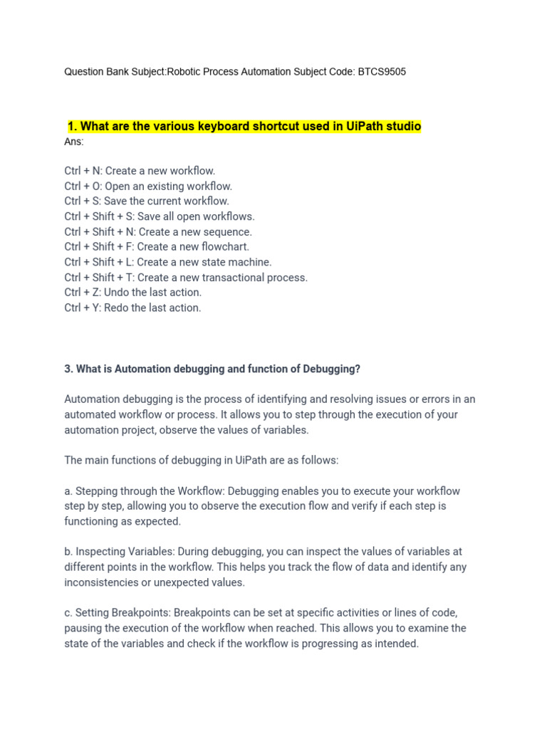 Sol QB Subject - Robotic Process Automation Subject Code - BTCS9505 ...