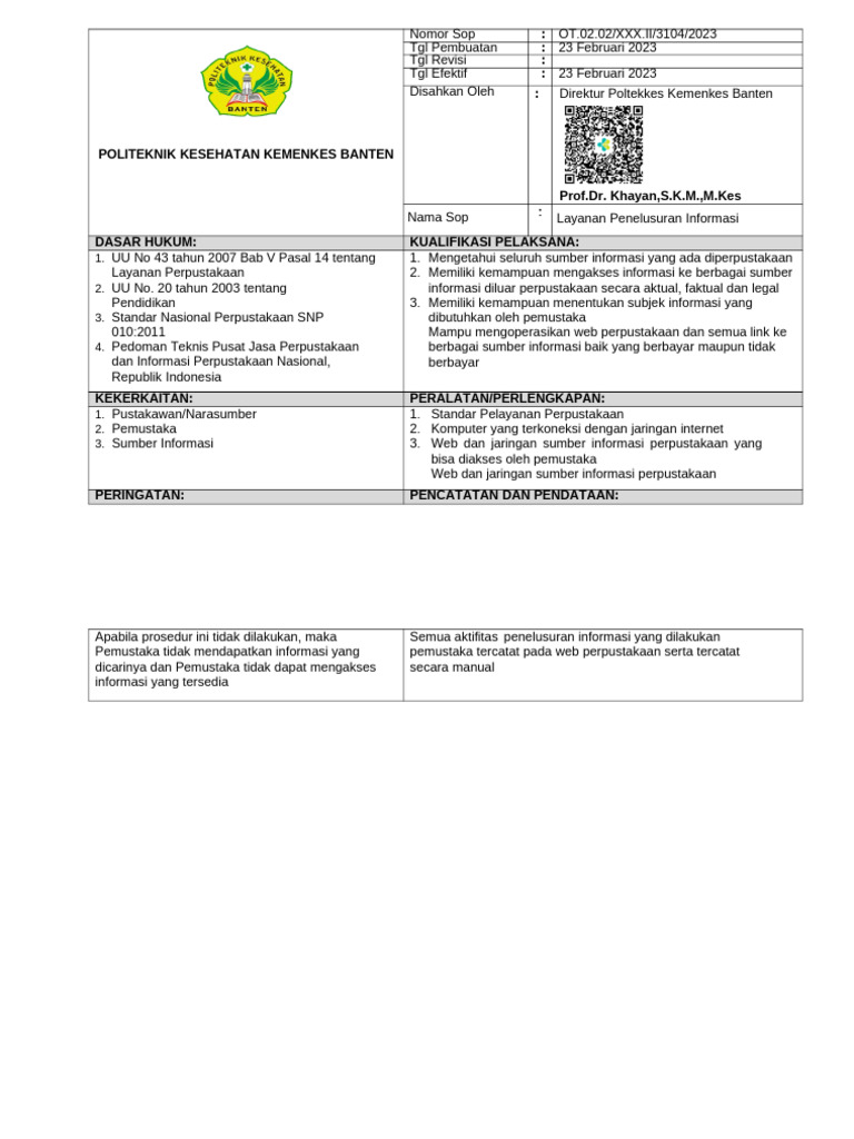 Sop Layanan Penelurusan Informasi | PDF