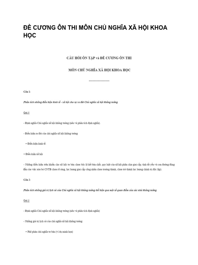 ĐỀ CƯƠNG CNXH | PDF