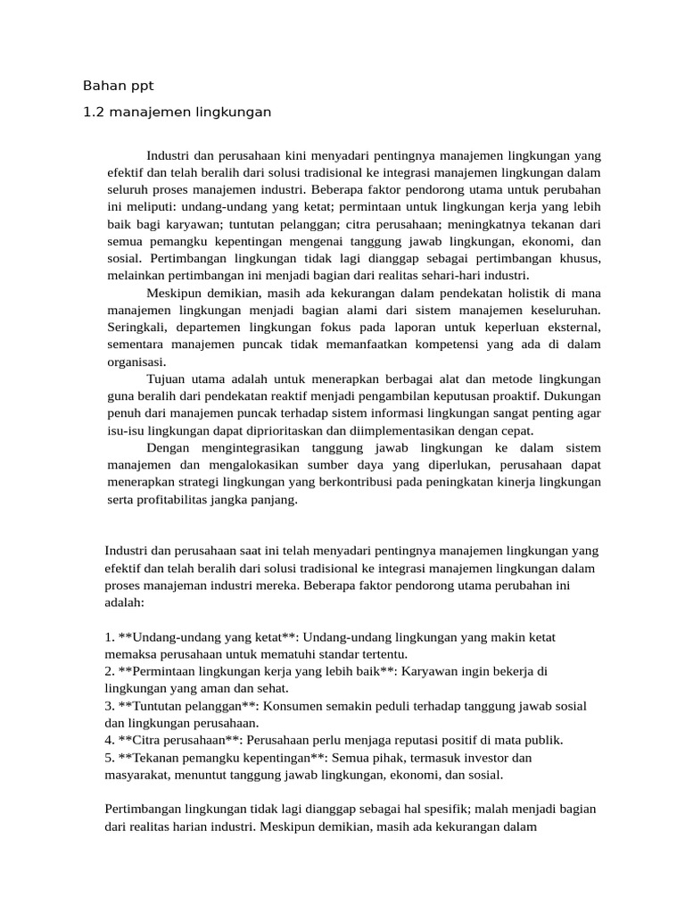Bahan PPT Manajemen Lingkungan | PDF