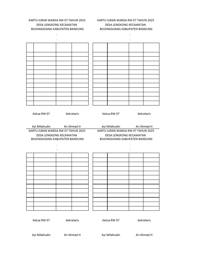Form Iuran rw07 4 Bagian | PDF