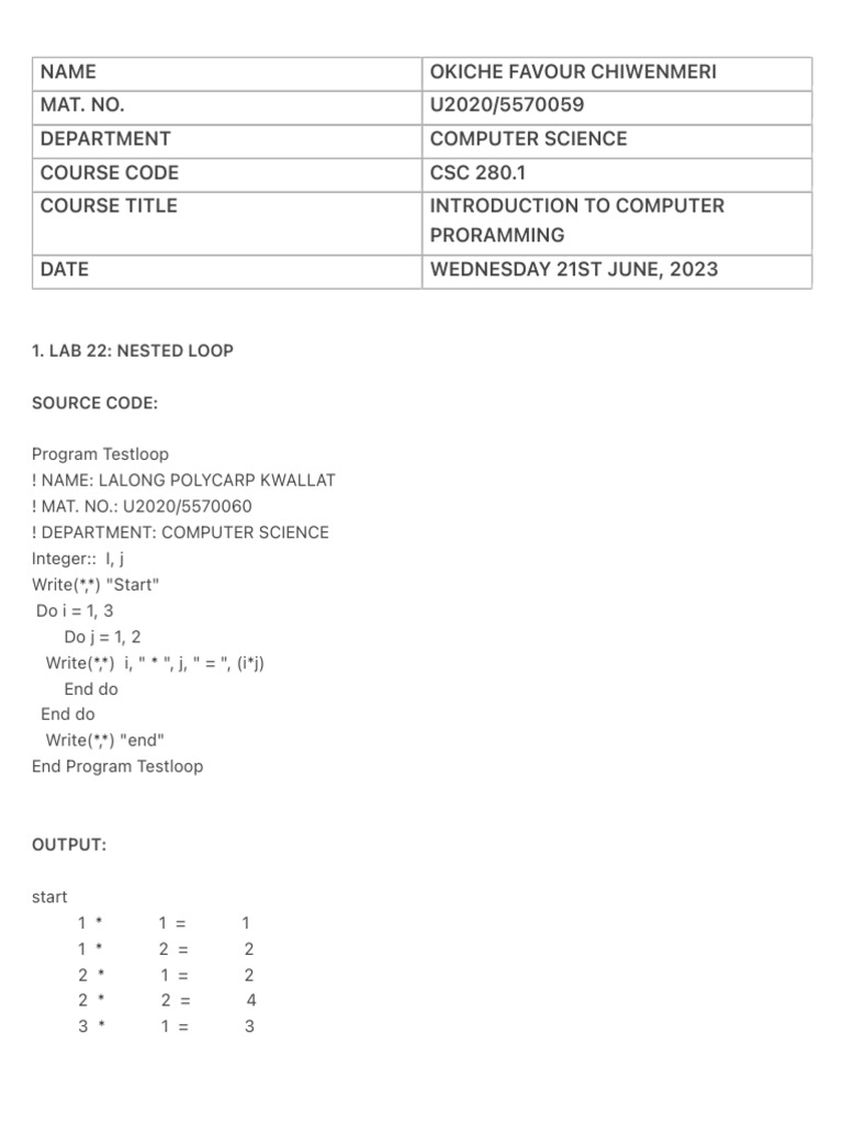 Lab 22 Nested Loop Pdf