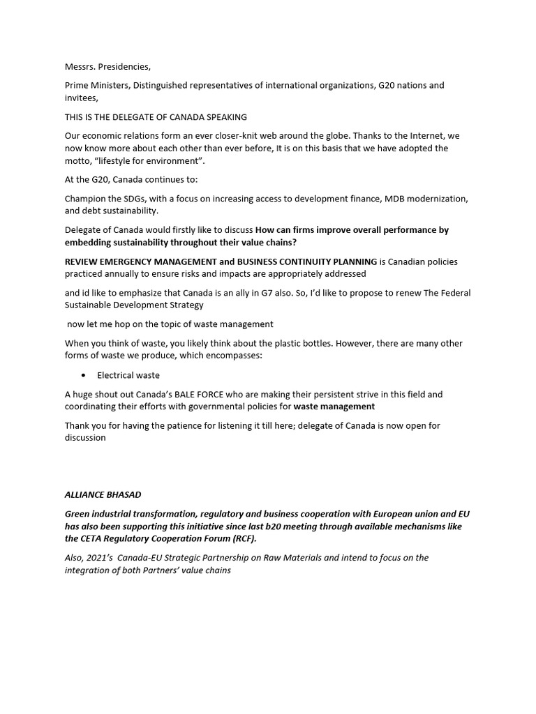 Canada’s Role in G20 Sustainability Initiatives | PDF
