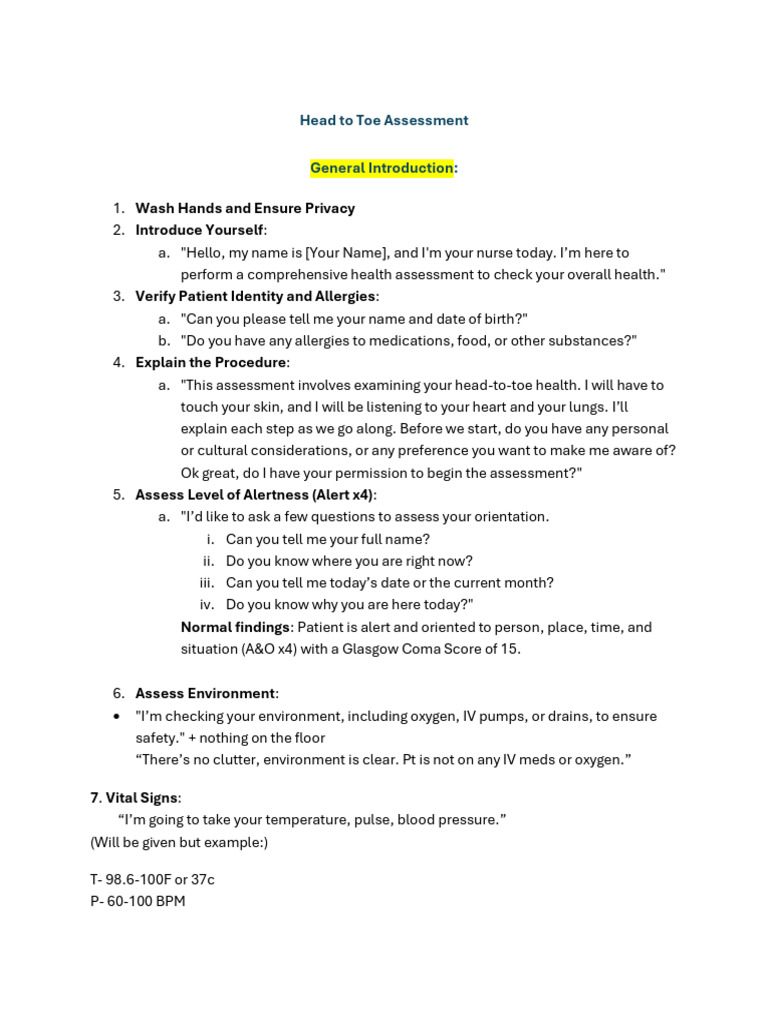 Head To Toe Script-Kathy | PDF | Human Nose | Thorax