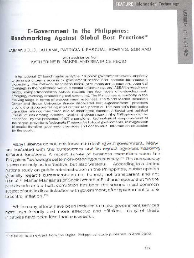 20 - E-Government in The Philippines - Benchmarking Against Best ...