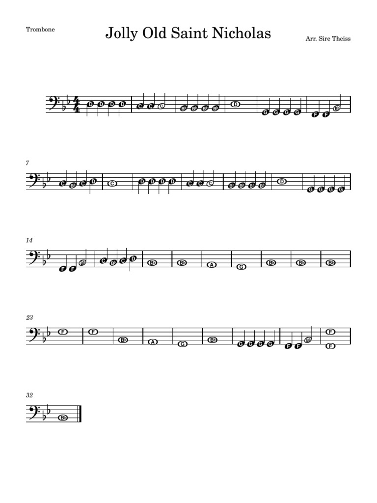 Partitura Trombone Jolly Old Saint Nicholas | PDF