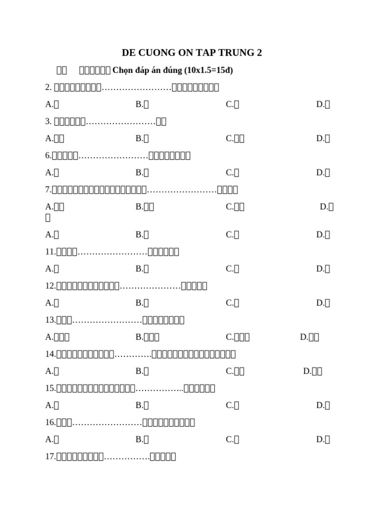 Tieng Trung - Trac Nghiem | PDF