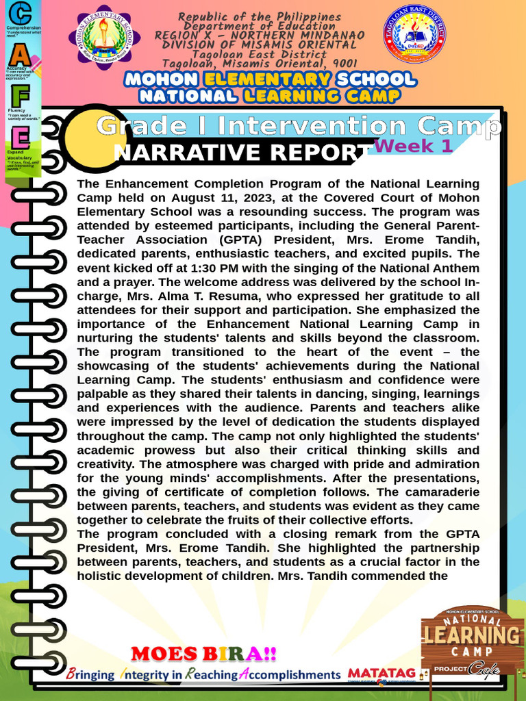 NLC Narrative Report 1 | PDF | Teachers | Cognition