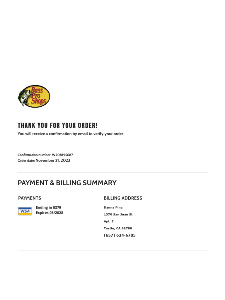 Bass Pro Shops - Order Confirmation | PDF