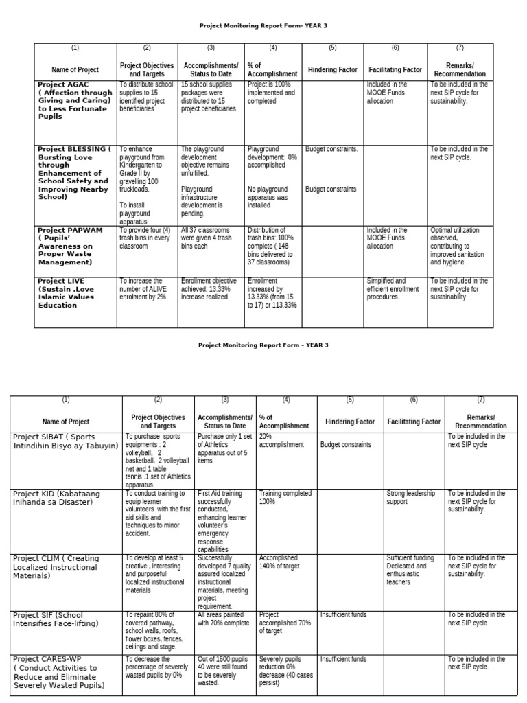 Project Monitoring Report Year 3 Pdf