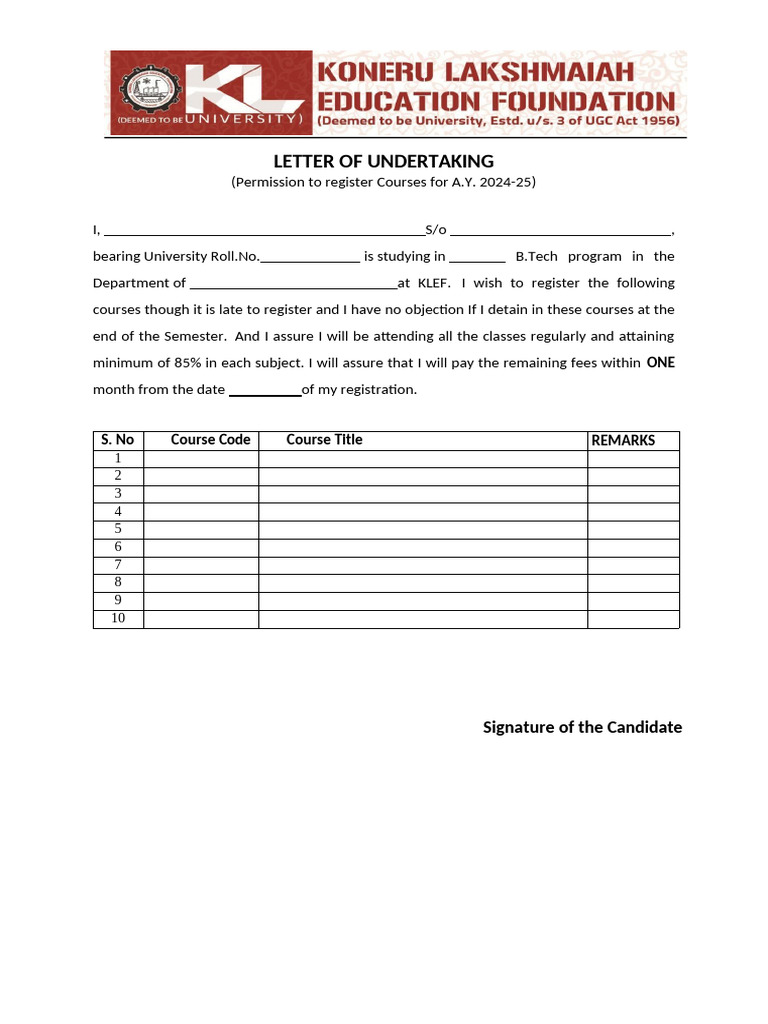 Letter of Undertaking | PDF