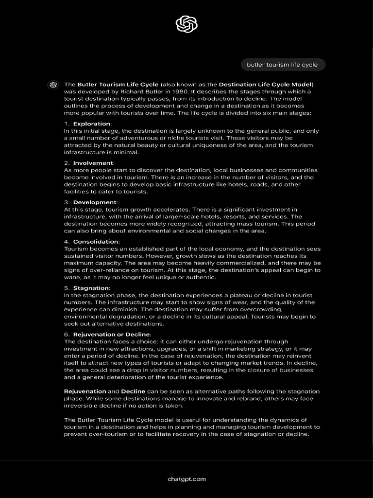 Butler Tourism Life Cycle | PDF