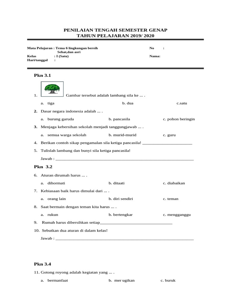 SOAL PAS TEMA 6 Kelas 1 | PDF