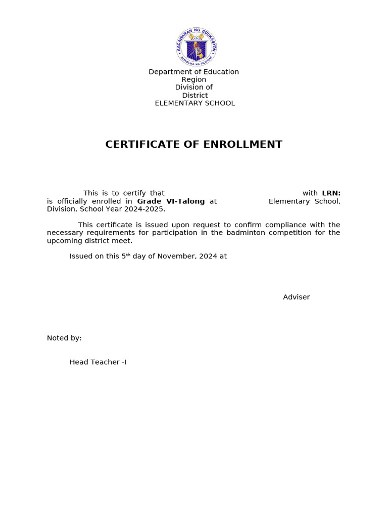 Certificate of Enrollment2025 | PDF
