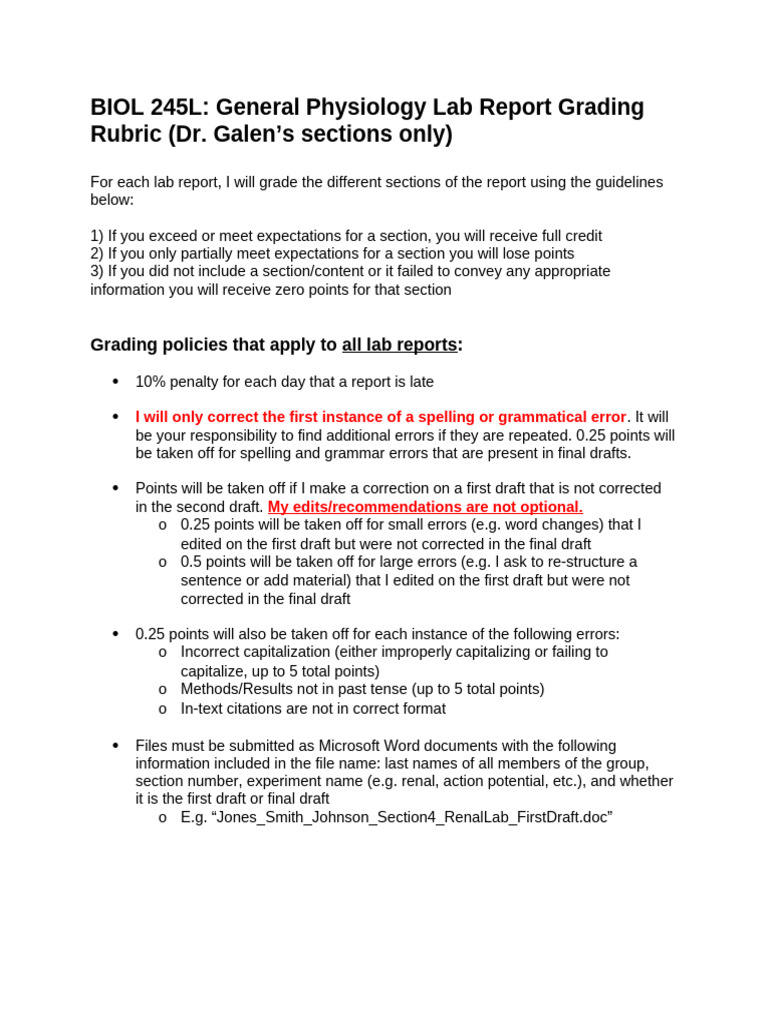 General Physiology Lab Grading Rubric | PDF | Experiment | Data