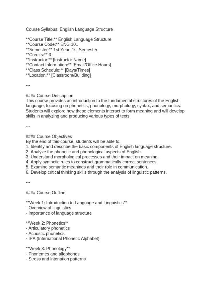 Course Syllabus Structure in English | PDF | Phonology | Semantics