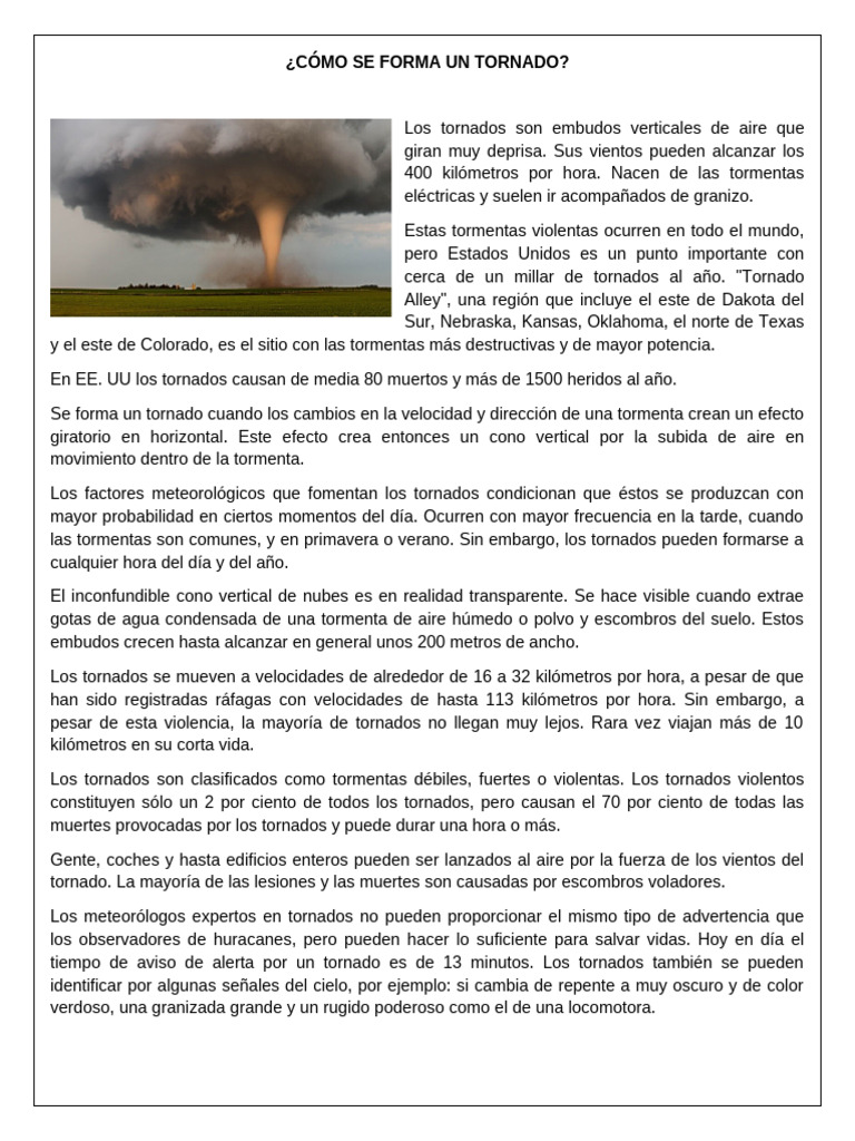 CÓMO SE FORMA UN TORNADO | PDF | Tornados | Tormentas