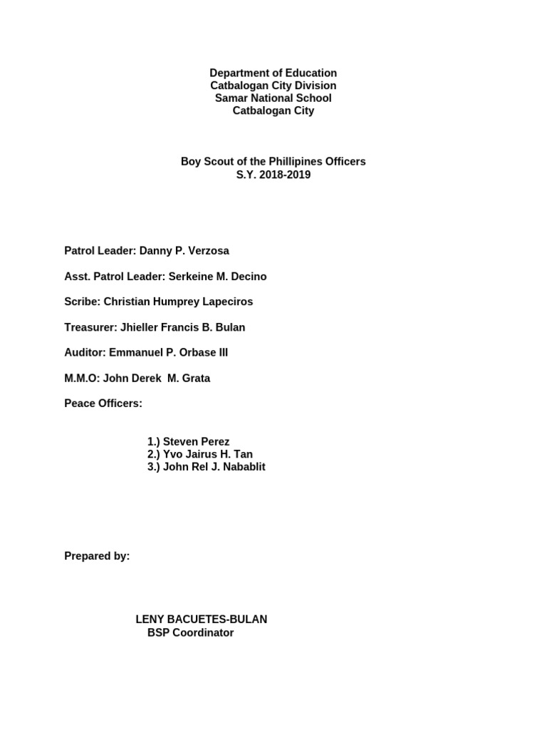 BSP Officers 2018-2019 | PDF