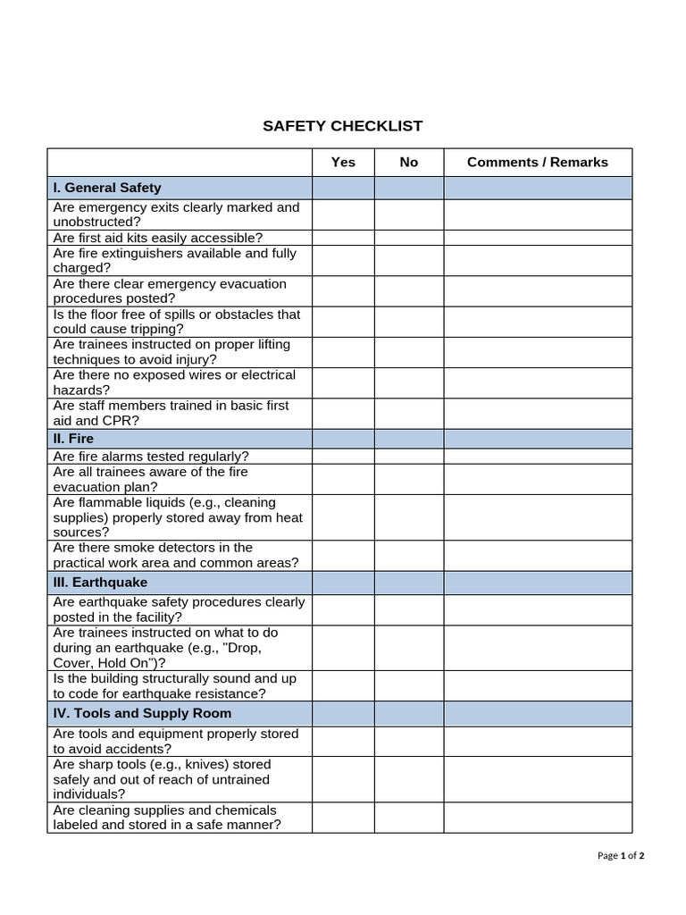 MF - SAFETY CHECKLIST | PDF