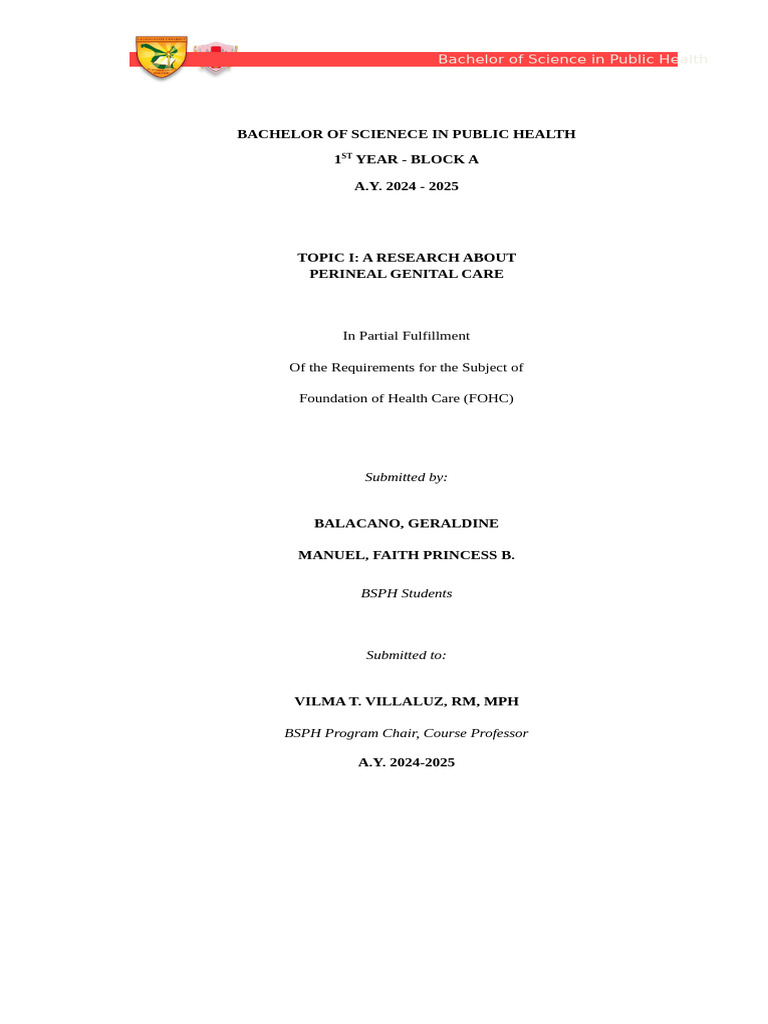 Male Perineal Care Essentials | PDF | Hygiene | Urinary Tract Infection
