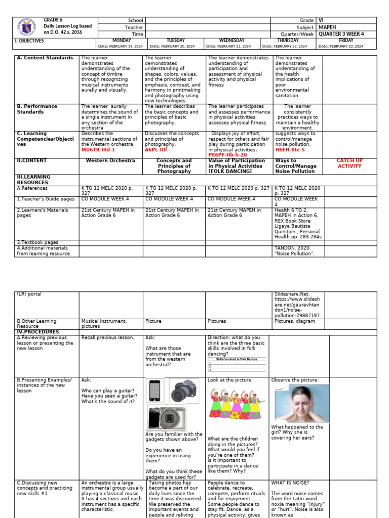DLL_MAPEH 6_Q3_W4 | PDF | Woodwind Instruments | Brass Instruments